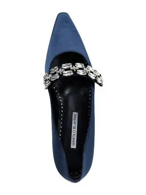MANOLO BLAHNIK Manolo Blahnik Crystal-Embellished Satin Point-Toe Flats