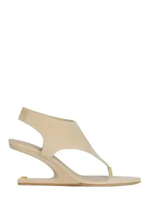 Balmain Suede Wedge Sandals - Beige