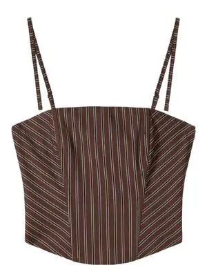 Patrizia Pepe Shirred Pinstripe Bustier Top - Brown