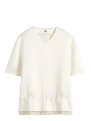 TOTEME V-neck Boxy T-shirt With Tulle Trim - White