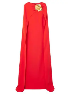 Oscar De La Renta Cape-effect Silk-blend Georgette Gown - Red