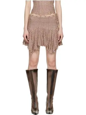 KNWLS Plaid Flared Hem Skirt - Nude