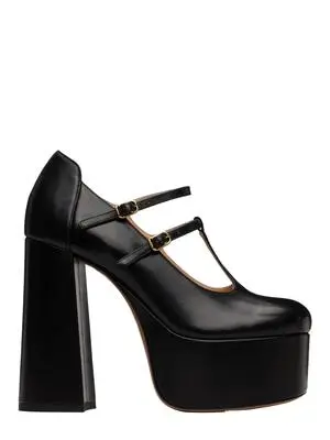 Chloé Leather Platform Mary Jane Pumps With Buckle Detail - Black