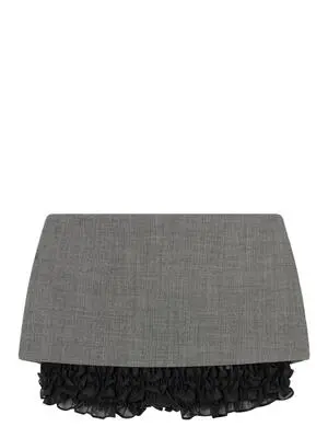 Magda Butrym Herringbone Wool-blend Shorts With Lace Trim - Gray