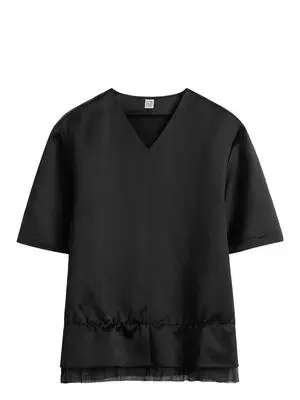 TOTEME V-neck Short Sleeve Top With Gathered Waist - Black