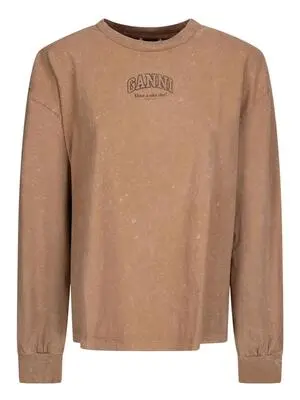 GANNI Long-sleeved Crewneck T-shirt - Brown