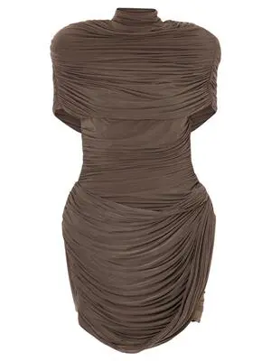 Magda Butrym Ruched Jersey High Neck Mini Dress - Brown