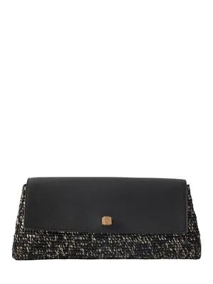 Khaite Leather And Raffia Paneled Clutch With Sculptural Clasp - Black