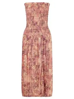 Isabel Marant Étoile Cleane Mandala-print Smocked Strapless Dress - Pink