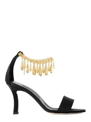 Manolo Blahnik Embellished Satin Heeled Sandals - Black