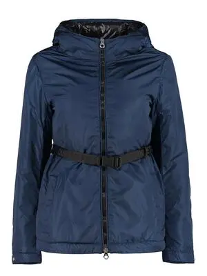 Duvetica Long-sleeved Hooded Down Jacket With Belt - Blue