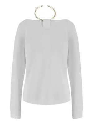 DARKPARK Boat Neck Long Sleeve Top With Metallic Detail - White