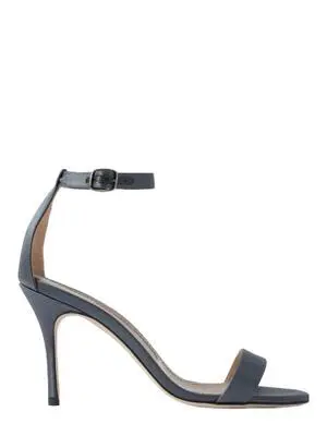 Manolo Blahnik Satin Stiletto Sandals With Ankle Strap - Black