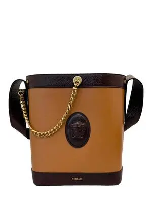 Versace Small Bucket Bag With Gold Tone Chain - Brown