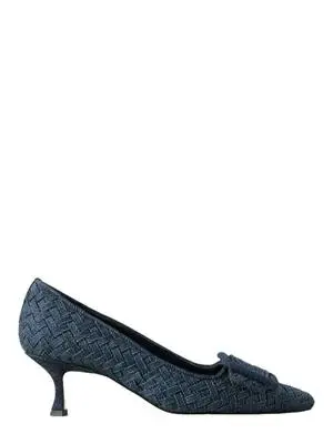 Manolo Blahnik Buckled Woven Denim Pumps - Blue