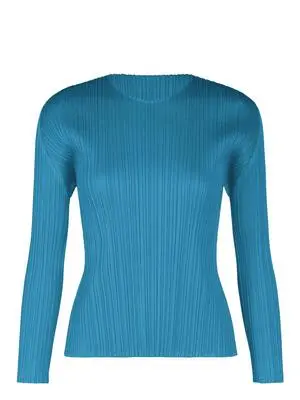 PLEATS PLEASE BY ISSEY MIYAKE Long Sleeve Round Neck Top - Blue