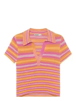 Simkhai Knitted Striped Polo Top - Pink