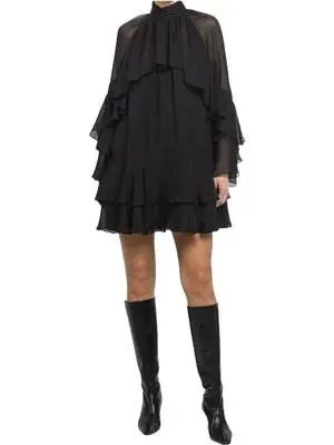 Veronica Beard Mini Ruffled Halterneck Dress - Black