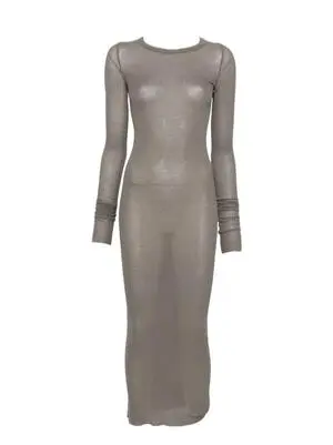 Rick Owens Long Sleeve Crew Neck Ribbed Dress - Gray