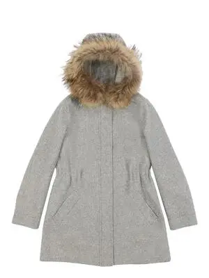 Max Mara Hooded Overcoat With Fur Trim - Gray