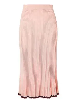 Zimmermann Pleated Ribbed Knit Midi Skirt - Pink