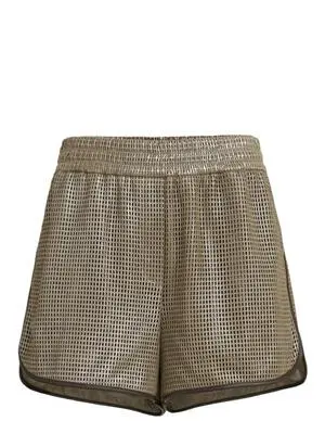 Brunello Cucinelli Sparkling Net Leather Shorts - Khaki