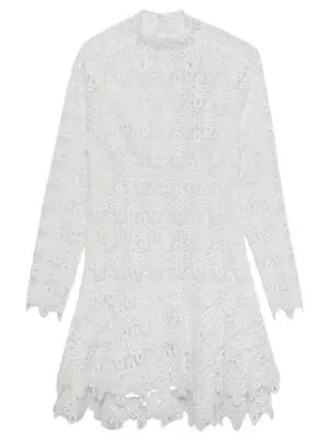 Simkhai Signature Joy Dress With Sheer Long Sleeves And High Neckline - White