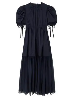 Ulla Johnson Gathered Cotton-poplin And Silk-georgette Midi Dress - Black