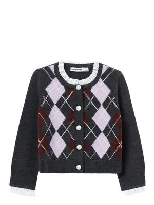 SELF-PORTRAIT Self-Portrait Argyle Cardigan With Faux Pearl Embellishment