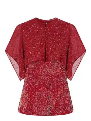 Rabanne Embellished Chiffon Cape Top - Red