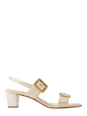 Manolo Blahnik Buckled Leather Slingback Sandals - Nude