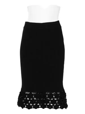 GANNI Ribbed Knit Midi Skirt With Crochet Hem - Black