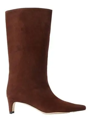 Staud Suede Mid-calf Boots With Sculptural Kitten Heel - Brown