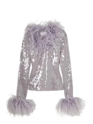 16Arlington Pendall Feather-trimmed Sequined Stretch Cover-up - Gray