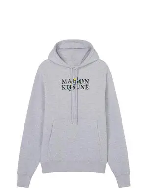 Maison Kitsuné Logo Printed Drawstring Hoodie - Gray