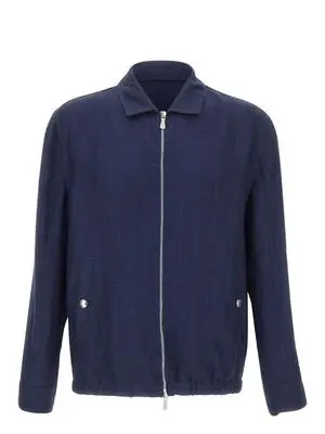 Eleventy Zip-up Collared Shirt Jacket - Blue