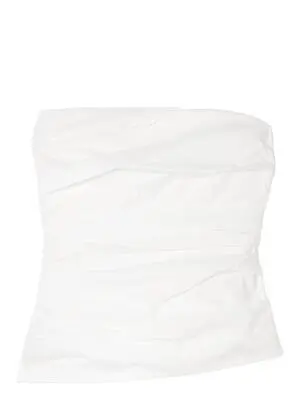 Simkhai Emerson Strapless Ruched Cotton-blend Poplin Bustier Top - White