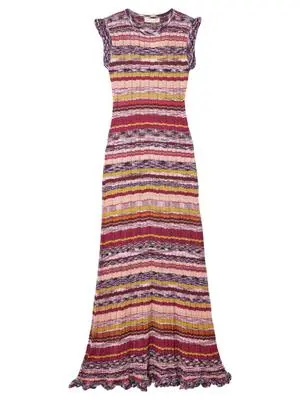 Ulla Johnson Ruffled Striped Ribbed-knit Midi Dress - Multicolor