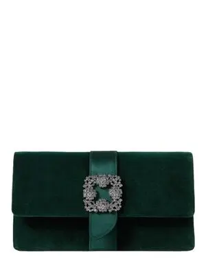 Manolo Blahnik Crystal Embellished Velvet Clutch - Gray
