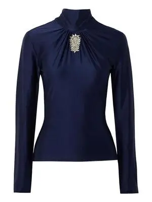 PACO RABANNE Paco Rabanne Pleated Turtleneck Top With Crystal Embellishments