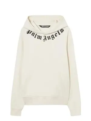 Palm Angels Neck Logo Hoodie - Beige White Black