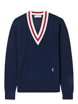 SPORTY  RICH Sporty & Rich Embroidered Merino Wool V-Neck Sweater