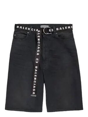 Balenciaga Logo Belted Denim Shorts - Black
