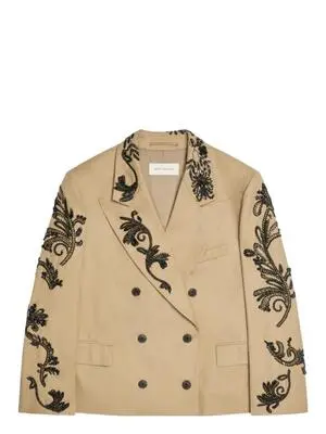 Dries Van Noten Double Breasted Embroidered Blazer - Camel