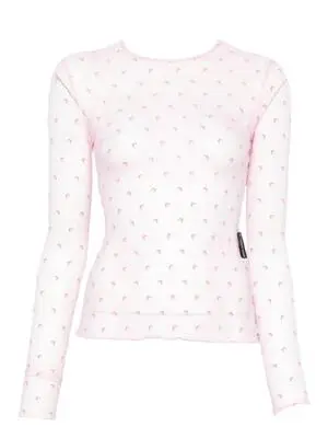 MARINE SERRE Moon-print Tulle Long-sleeve Top - White