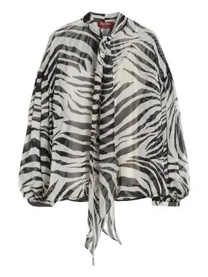 Max Mara Ballata Zebra-print Pussy-bow Blouse - Black