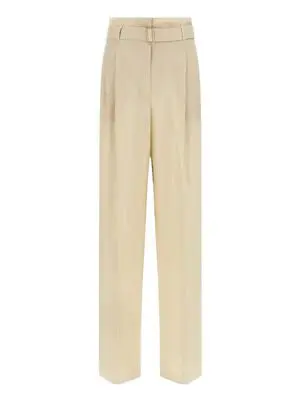 Max Mara Wide Leg Belted Trousers - Beige