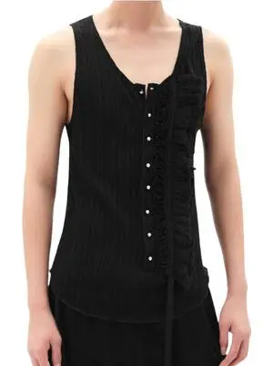 ANN DEMEULEMEESTER Ruffled Silk Creponne Tank Top - Black
