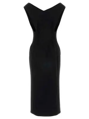 JIL SANDER V-neck Sleeveless Midi Dress - Black