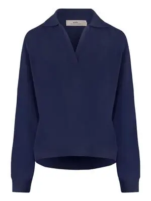 Arch4 Rib-knit V-neck Polo-collar Cropped Sweater - Blue